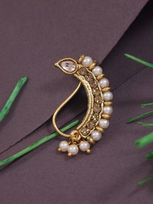 Buy I Jewels Maharashtrian Ethnic Gold-Plated Pressing Nath Nose Pins ...