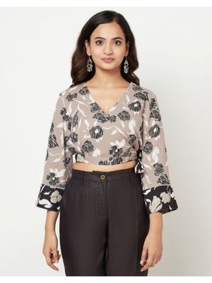 Buy Fabindia FabNu Grey Cotton Linen Flax Printed Top Online