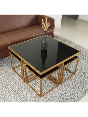 Buy Claymint Valentino Black Glass Nesting Coffee Table in Dark Gold ...