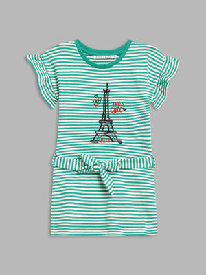 Buy Elle Kids Girls Green Striped Dress Online