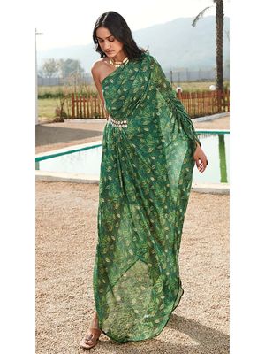 Buy Basanti Kapde aur Koffee Green Georgette Kaftan Maxi Dress (XXS) Online