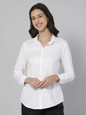 Buy Cantabil Women'S White Solid Spread Collar Formal Shirt (XS) Online