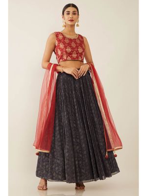 Soch Top and Skirt set : Buy Soch Women Red & Grey Printed Lehenga ...