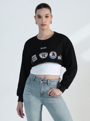 Buy SHOWOFF Edition Women's Graphic Black Oversized Drop-Shoulder Crop ...