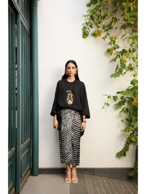 Buy MEESA Black Embroidered Crepe Kaftan (XS) Online