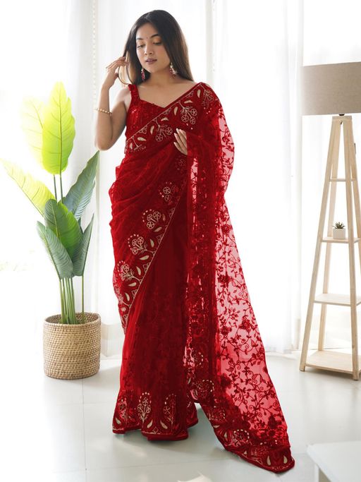 Buy Stylish Red Net Sarees Collection At Best Prices Online