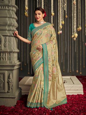 Buy Odette Tan Silk Woven Design Saree with Unstitched Blouse Online