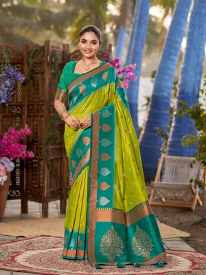 Buy Manohari Women Purple Banarasi Silk Woven Saree with Unstitched ...