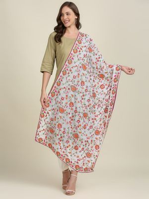 Buy Dupatta Bazaar Womens White & Multi-Color Georgette Dupatta with ...