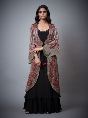 Buy RI.Ritu Kumar Old Rose & Black Malisha Jamawar Jacket and Dress ...