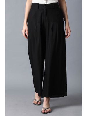 Buy W Black Solid Parallel Pants Online
