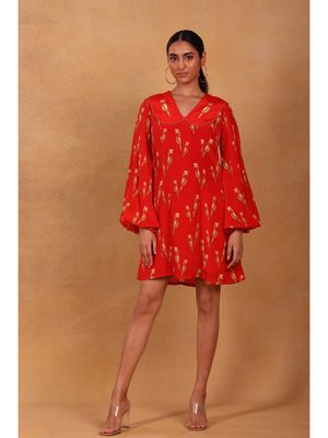 Buy Masaba Red Feather Pop Peter Pan Dress Online