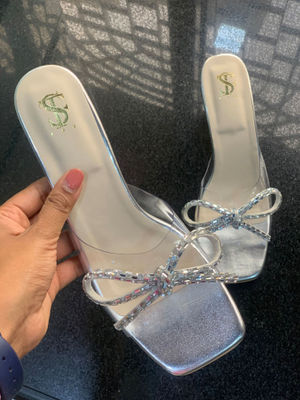 Buy Shoe that fits you Silver Bow Glass Heels Online