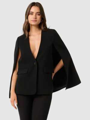 Buy Forever New Black Solid Cape Blazer Online