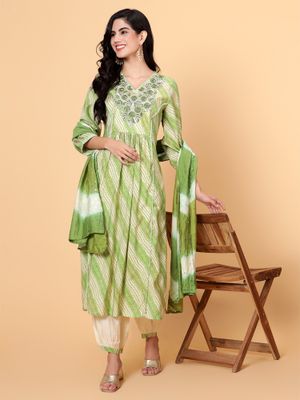 Buy Bani Women Ethnic Motifs Printed Pure Cotton Straight Kurta Salwar ...