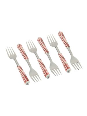 Buy VarEesha Handmade Red Spiral Ceramic Handle Steel Forks Set of 6 Online