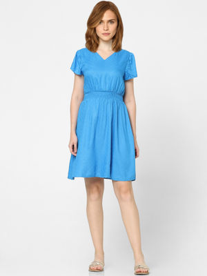 Buy VERO MODA Women Self Design Casual Wear Blue Dress Online