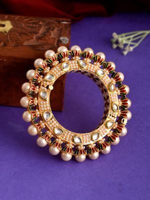 Buy Silvermerc Designs Gold Plated Kundan Heavy Gokhru Kada Bracelet Online