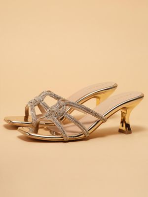 Buy Eridani Avira Gold Embellished Sandal Heels Online