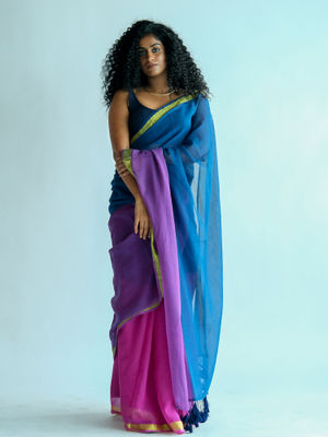 Buy Suta Colorblock Multi-Color Zari Saree Online