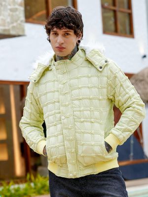 Buy Campus Sutra Men Lime Green Grid-Tactile Puffer Jacket (S) Online
