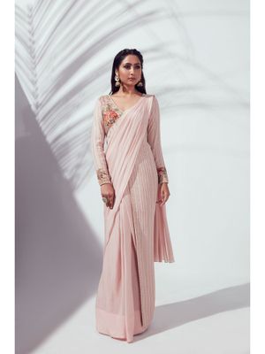 Buy Suruchi Parakh Pink Embellished Pre Draped Saree and Blouse Jacket ...