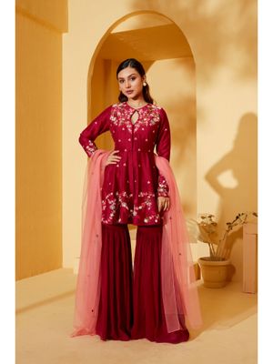Buy Suruchi Parakh Womens Embroidered Sharara with Kurta and Dupatta ...