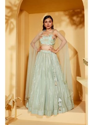 Buy Suruchi Parakh Womens Green Embellished Blouse with Lehenga and ...