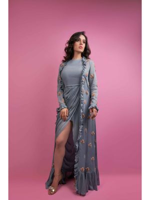 Buy Suruchi Parakh Womens Grey Embellished Dress and Overlay (Set of 2 ...
