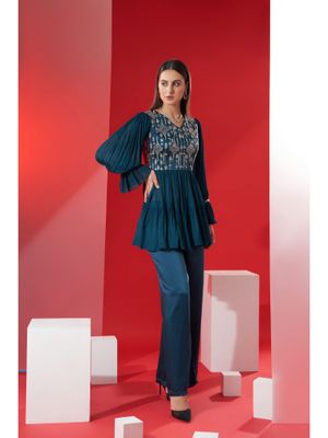 Buy Suruchi Parakh Womens Teal Embellished V Neck Co-ord (Set of 2) Online
