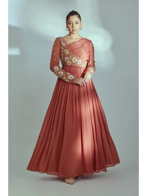 Buy Suruchi Parakh Womens Rust Embellished Maxi Dress Online