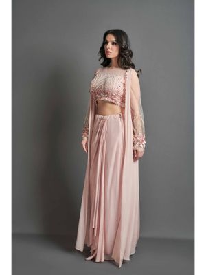 Buy Suruchi Parakh Blush Pink Jacket with Skirt and Blouse (Set of 3 ...
