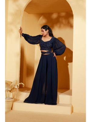 Buy Suruchi Parakh Womens Navy Blue Embellished Co-ord (Set of 2) Online
