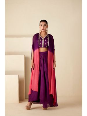 Buy Suruchi Parakh Womens Mirror Work Purple Top and Skirt with Cape ...
