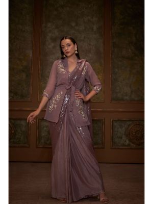 Buy Suruchi Parakh Mauve Embroidered Pre Drape Saree Belt with Jacket ...