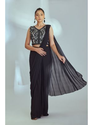Buy Suruchi Parakh Black Embellished Pre Drape Saree and Blouse with ...