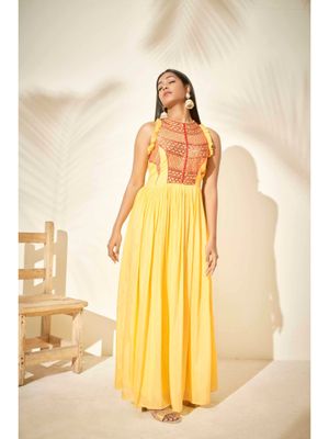 Buy Suruchi Parakh Womens Yellow Embroidered Maxi Dress Online