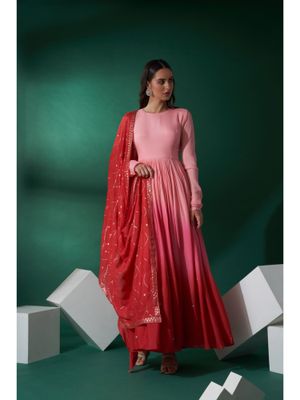 Buy Suruchi Parakh Womens Pink Embellished Anarkali Kurta and Dupatta ...