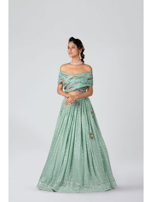 Buy Suruchi Parakh Womens Green Embellished Top and Skirt (Set of 2) Online