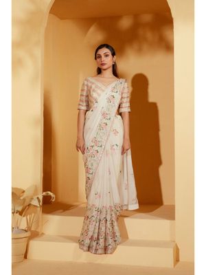 Buy Suruchi Parakh Off White Embellished Pre Drape Saree and Blouse ...