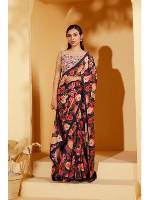 Buy Suruchi Parakh Multicolor Floral Print Saree with Petticoat and ...