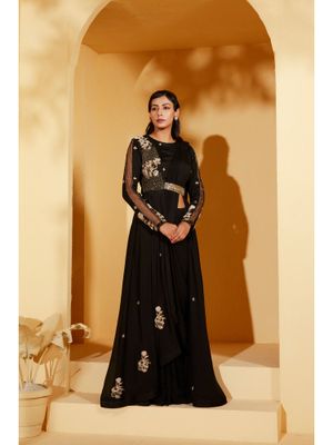 Buy Suruchi Parakh Black Embellished Pre Drape Saree and Blouse Jacket ...
