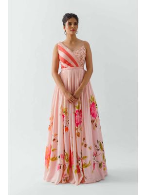 Buy Suruchi Parakh Womens Pink Floral Print Sleeveless Maxi Dress Online