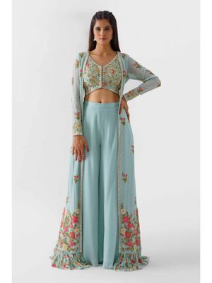 Buy Suruchi Parakh Womens Blue Embellished Blouse with Palazzo and ...