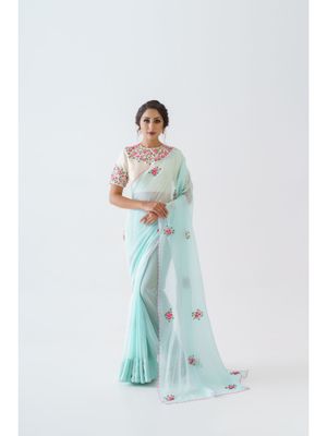 Buy Suruchi Parakh Blue Embroidered Saree with Blouse and Petticoat ...
