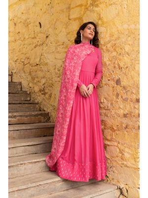 Buy Suruchi Parakh Womens Pink Floral Print Anarkali Kurta and Dupatta ...