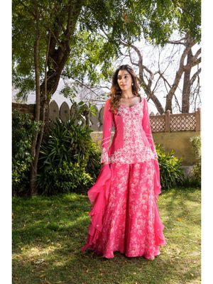 Buy Suruchi Parakh Womens Pink Embellished Kurti with Palazzo and ...