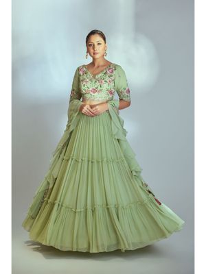 Buy Suruchi Parakh Green Womens Embellished Blouse with Lehenga and ...