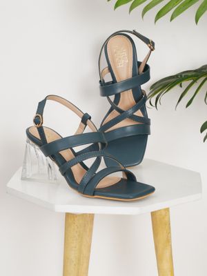SHUZ TOUCH Heels : Buy SHUZ TOUCH Solid Backstrap Pyramid Heels - Blue ...