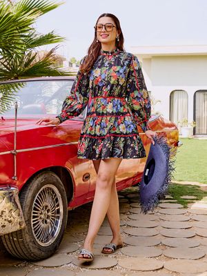 Buy House of Fett Laura Cross Stitch Short Dress With Lace (XS) Online